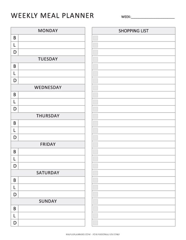 Weekly Meal Organizer Template