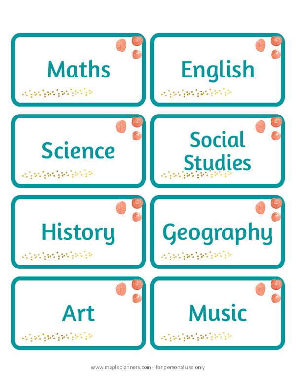Free Printable School Subject Labels Free Printable School Subject Labels