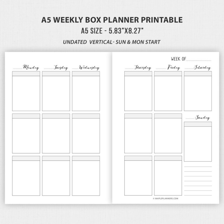 A5 Planner Printable Inserts | A5 Weekly and Monthly Planner Inserts