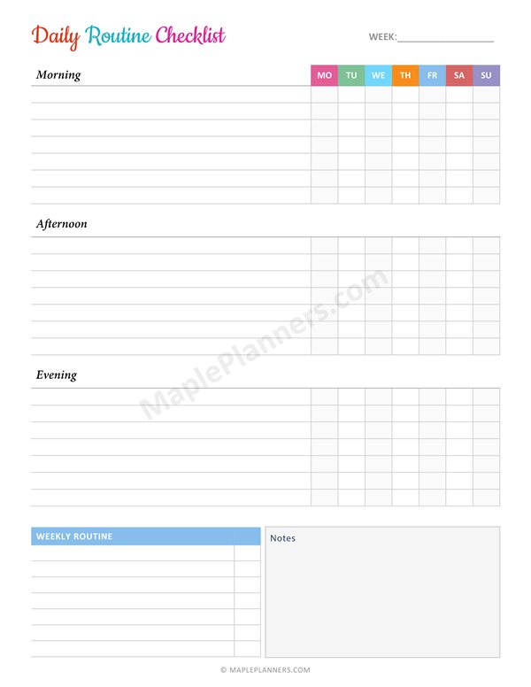 Daily Routine Checklist - Download Free Printables