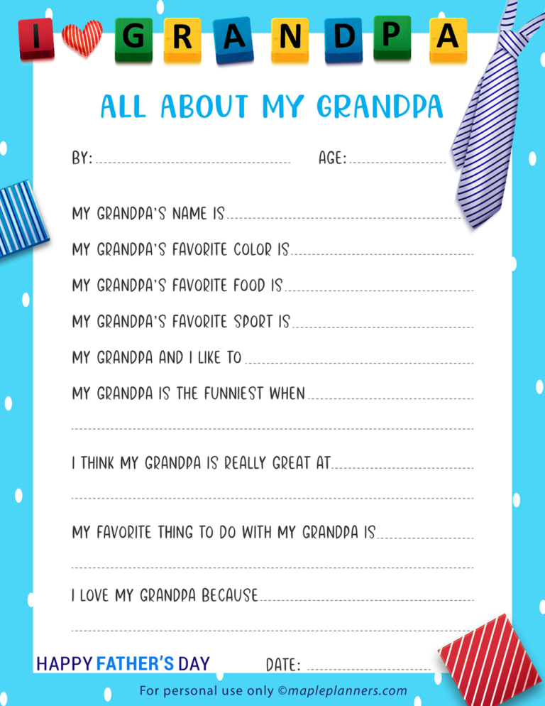 All About My Dad Printables for Father's Day