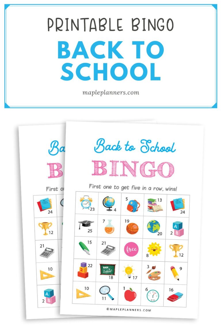 Free Printable Back to School Bingo Cards