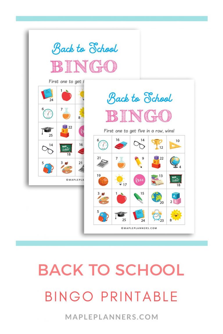 Free Printable Back to School Bingo Cards