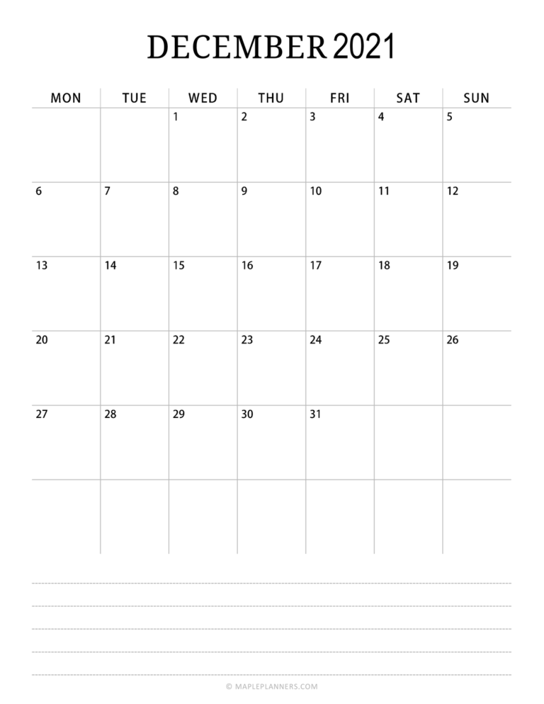 Free Printable 2021 Monthly Calendar PDF Template