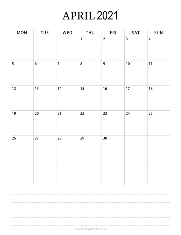 Free Printable 2021 Monthly Calendar PDF Template
