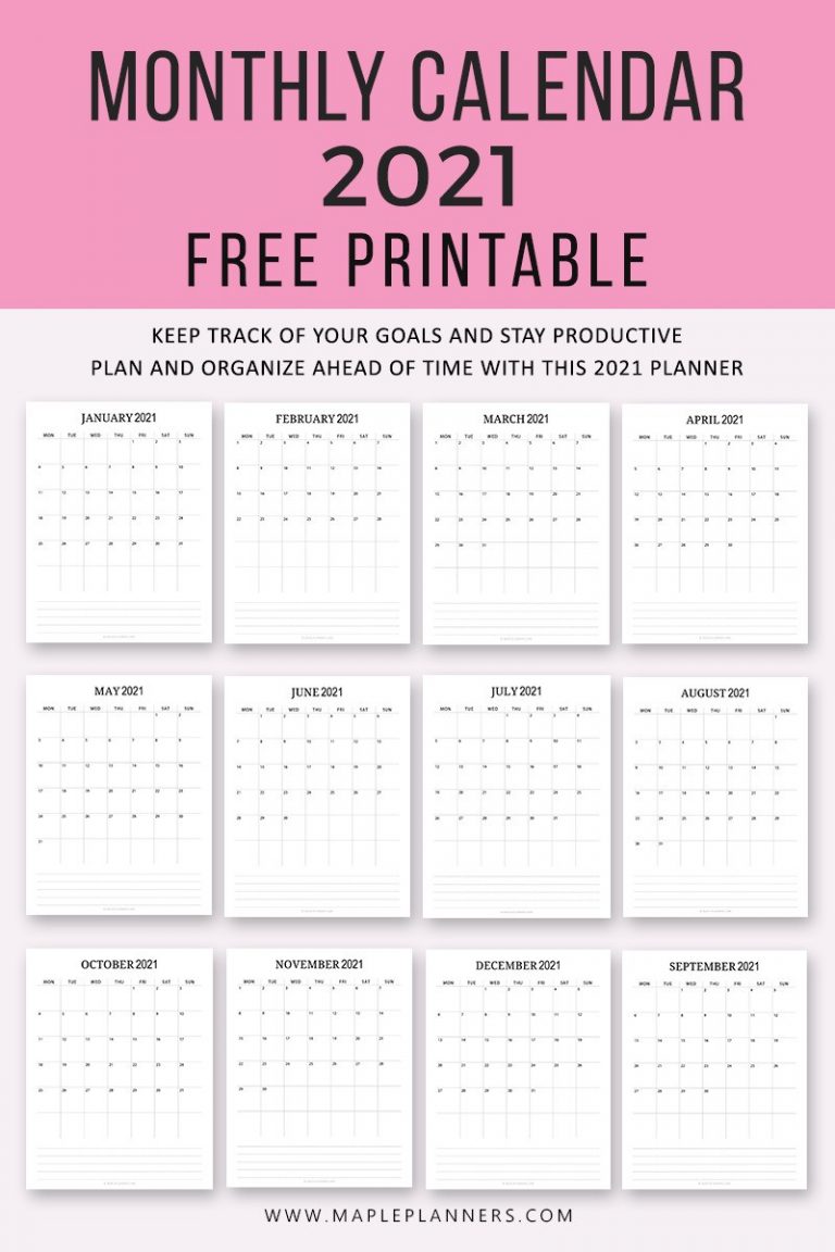 Free Printable 2021 Monthly Calendar PDF Template