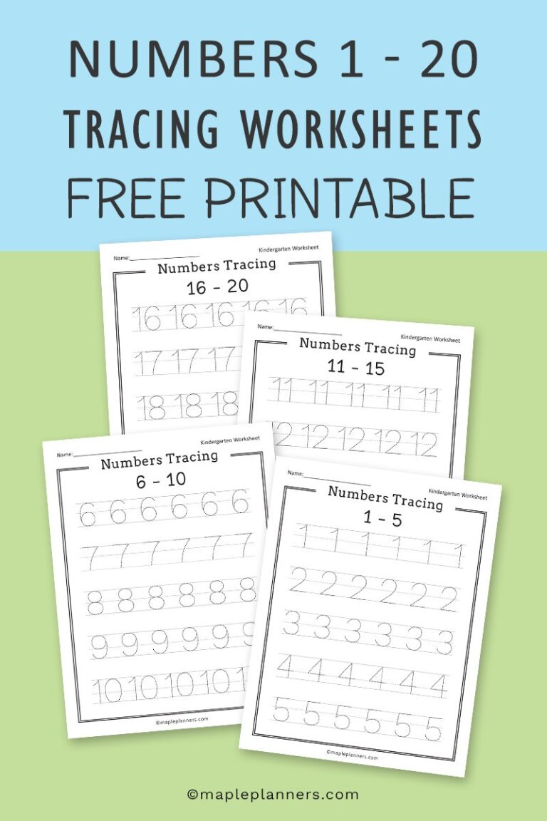 Free Printable Numbers Tracing 1-20 Worksheets for Kids