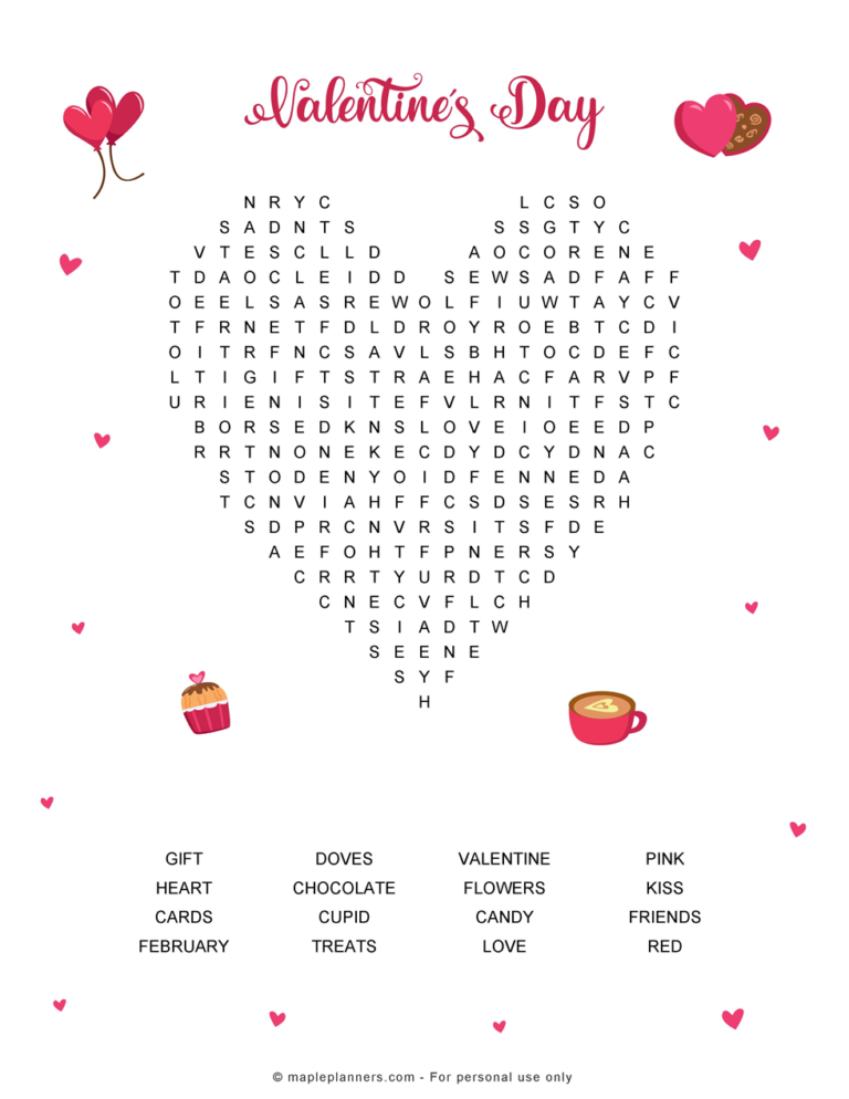 Valentines Day Word Search | Free Printable Word Search for Kids