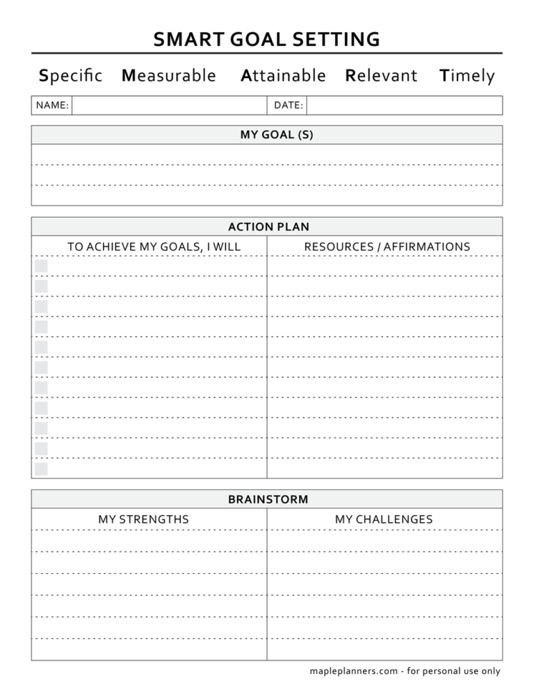 Free Printable Goal Setting Template