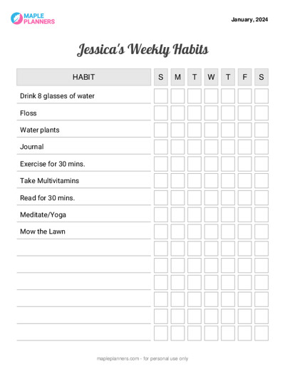 Make your own Weekly Habit Tracker