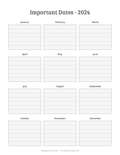 Important Dates to Remember Maker | Custom Lined Notes