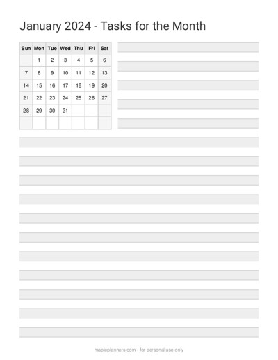 Make your own Tasks for the Month Template