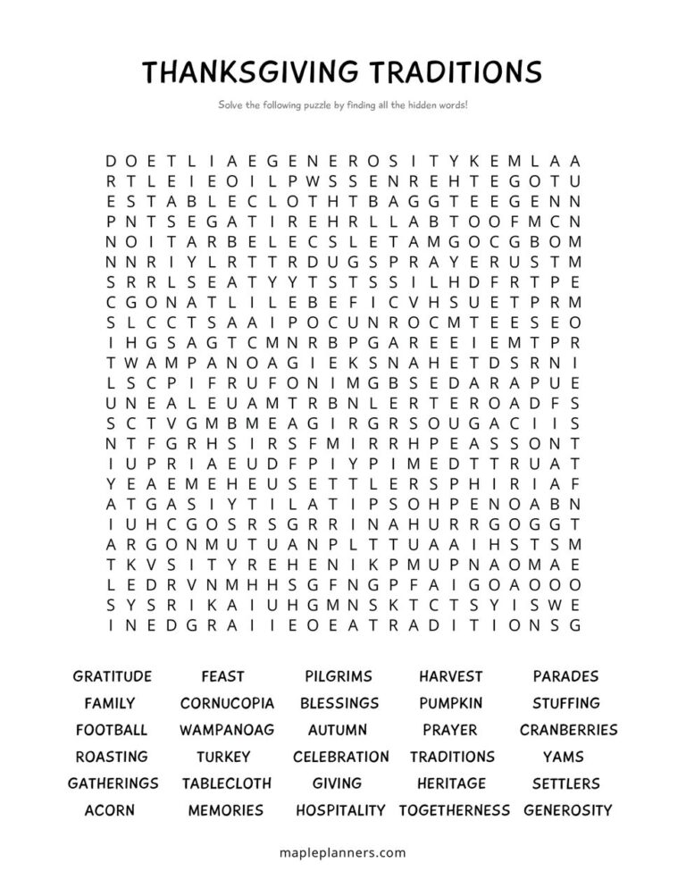 Free Printable Thanksgiving Word Search Puzzles for Kids