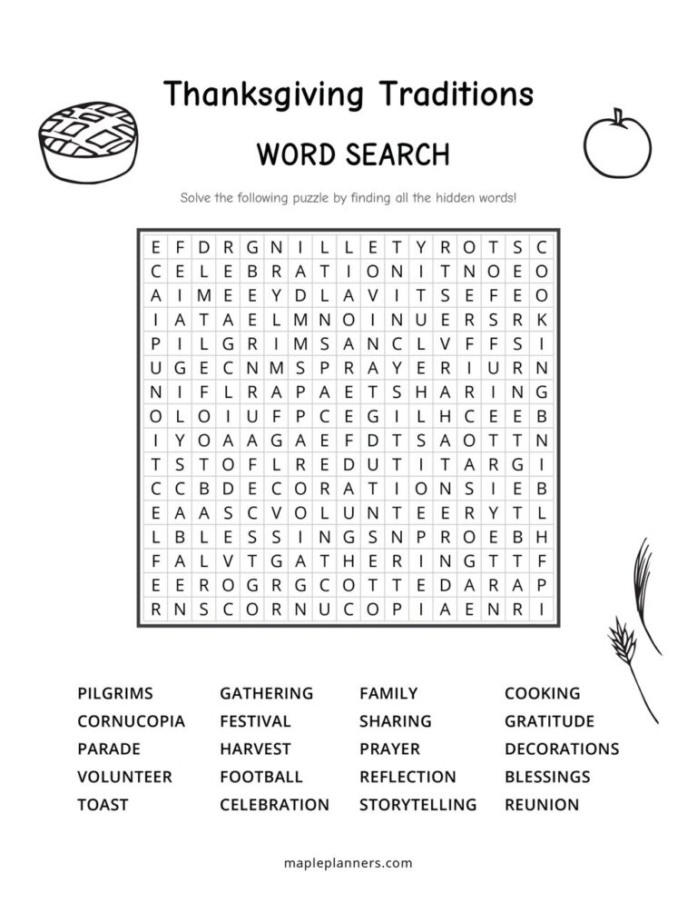 Free Printable Thanksgiving Word Search Puzzles for Kids