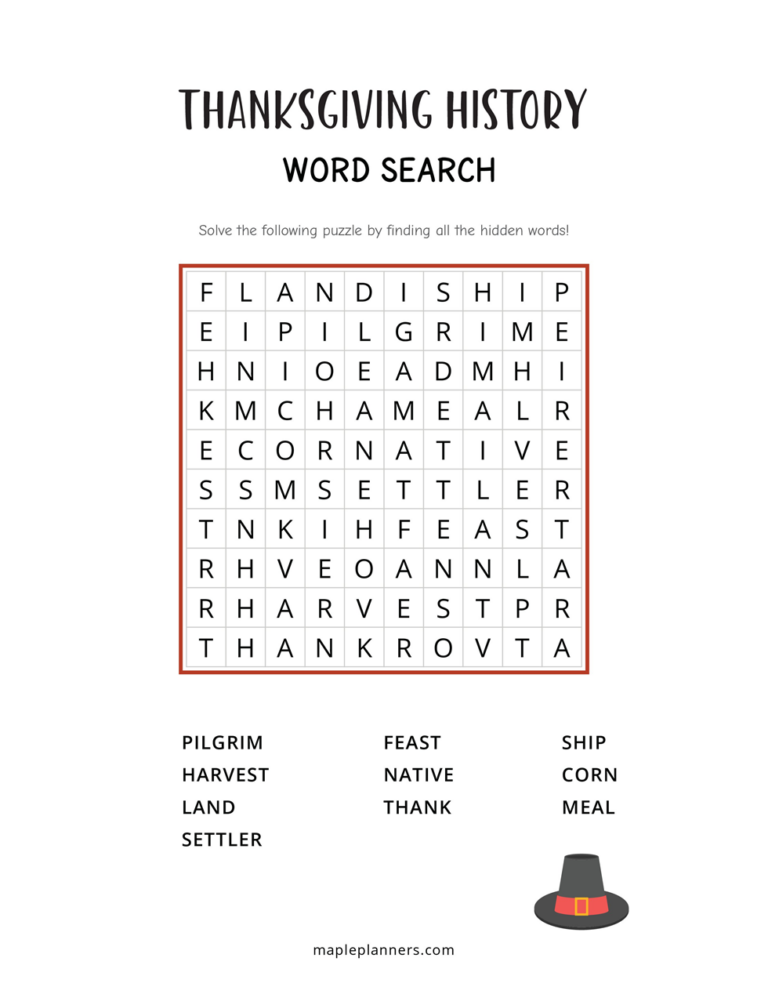Free Printable Thanksgiving Word Search Puzzles for Kids