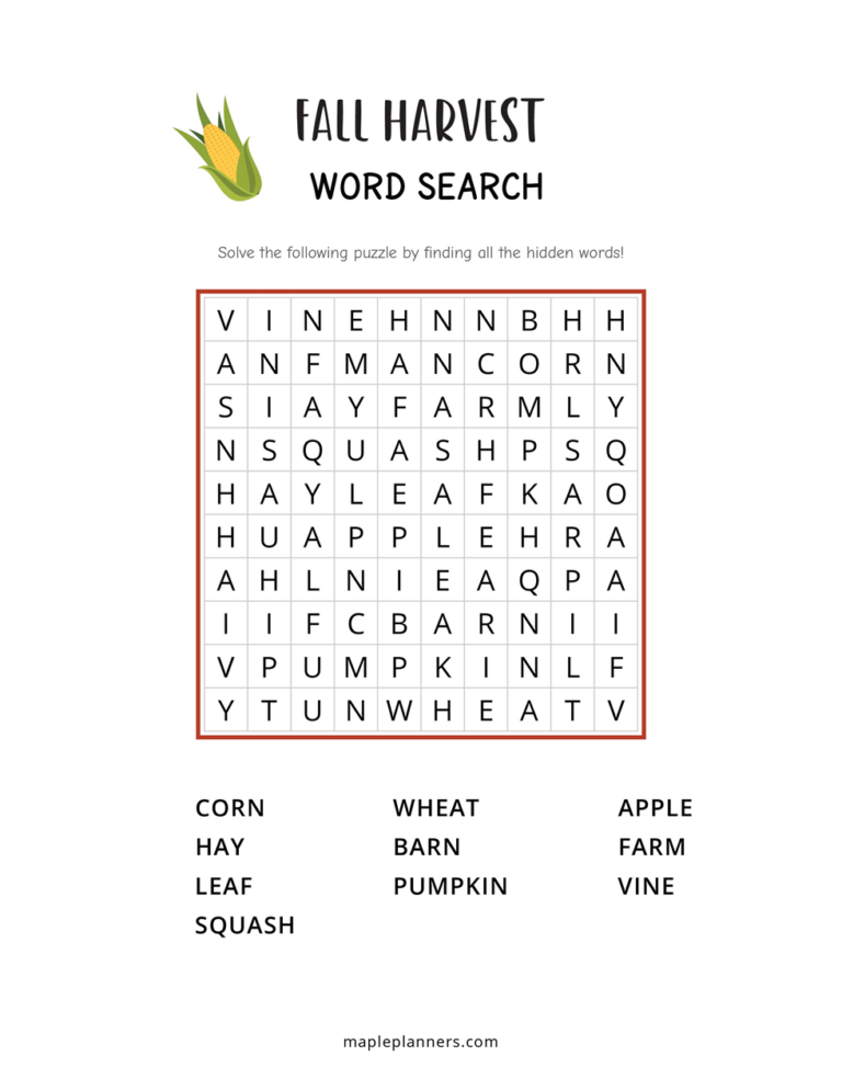 Free Printable Thanksgiving Word Search Puzzles for Kids