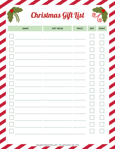 Free Printable Christmas Gift List Templates