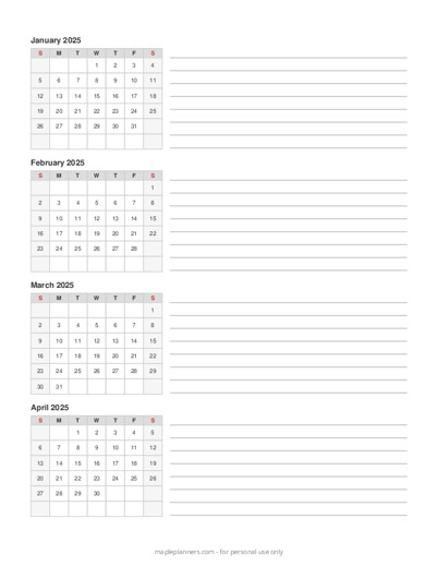 Printable 4-Month Calendar Maker | Quarterly Planner PDF